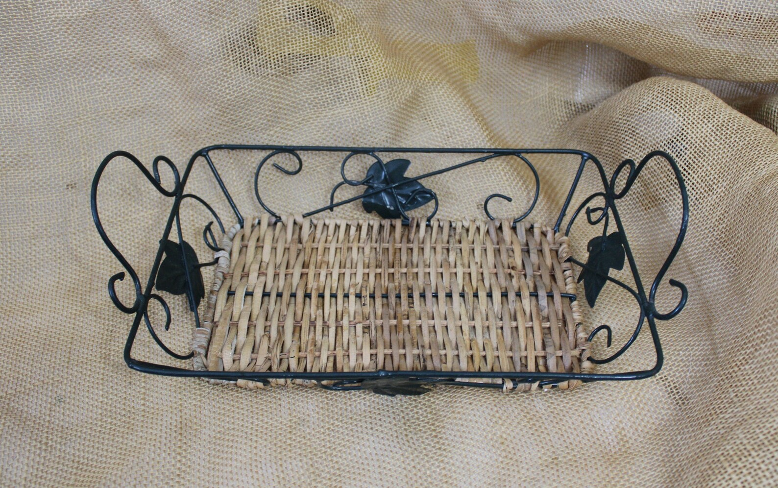 Green Wire and Wicker Basket Rectangle Handled Shallow Wire - Etsy