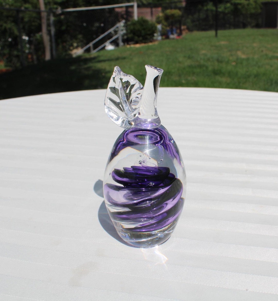 Glass Paperweight - Pear Paperweight Decor With Deep Purple Swirl ...