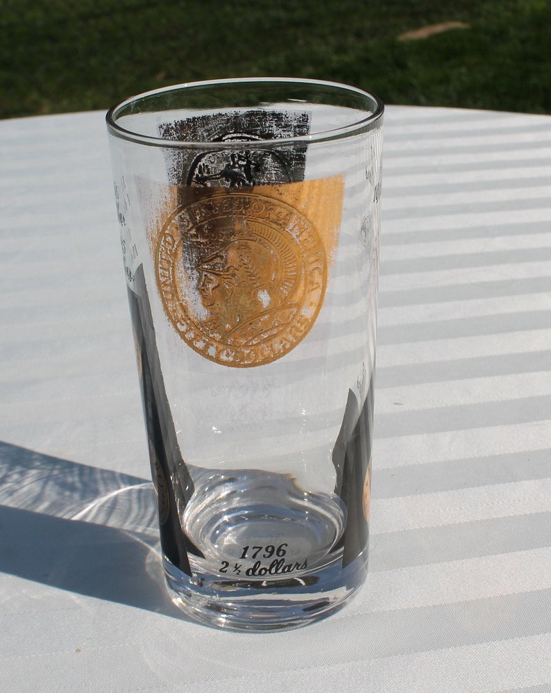 Mid Century Modern Gold and Black Coin Drinking Glass by Cera - Etsy
