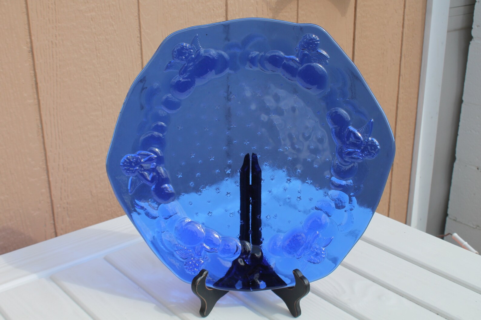 Cobalt Blue Glass Serving Platter / Tray With Embossed Angels - Etsy