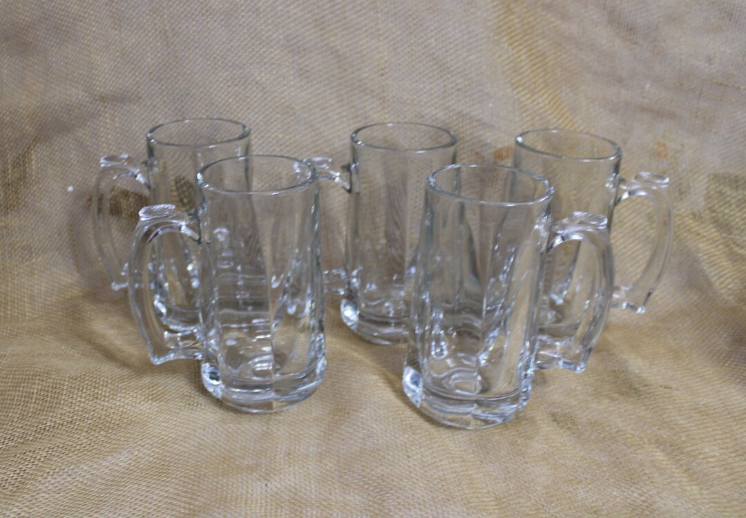 Five Clear Glass Handled Mugs by Anchor Hocking - Set of 5 Heavy Glass ...