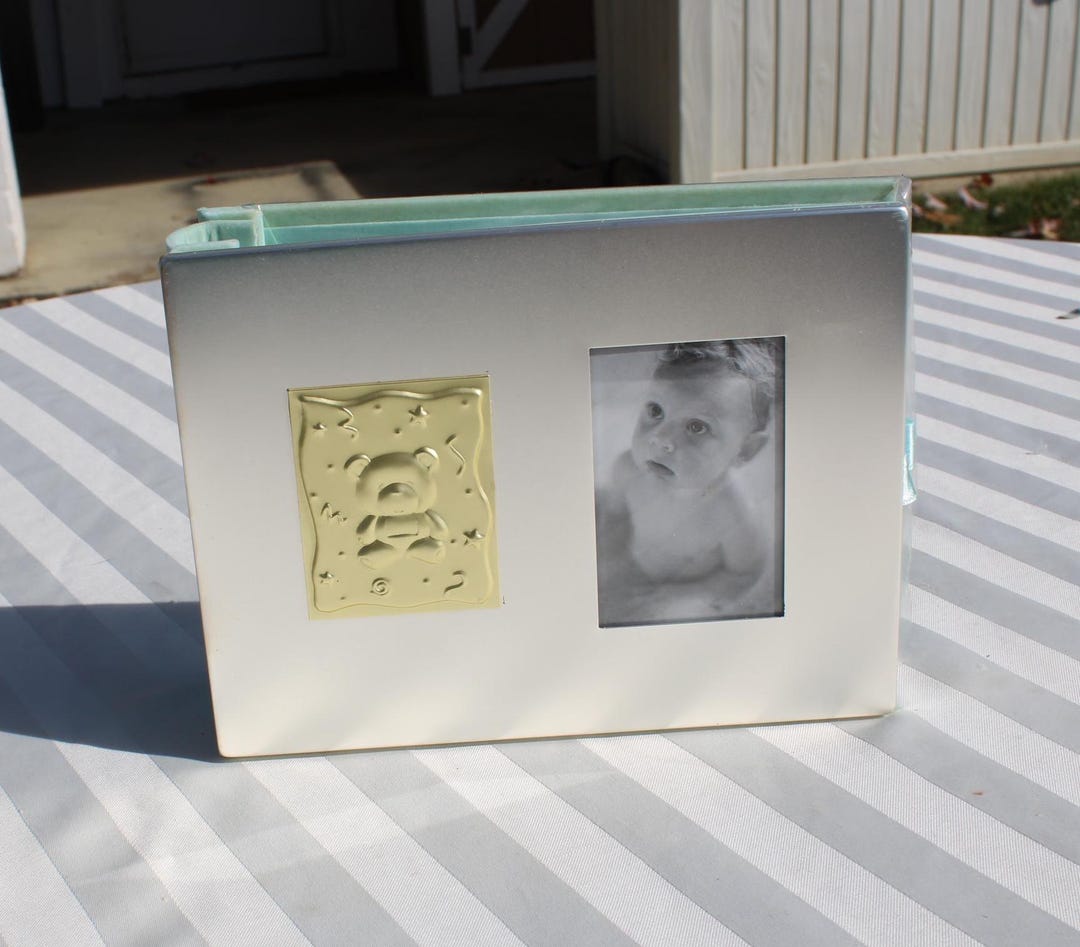 Baby Photo Album With Album Cover Photo Slot and Gold Bear in ...