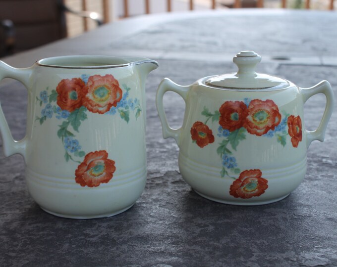 Hall Pottery Sugar Bowl and Creamer in the Orange Poppy Pattern - Etsy