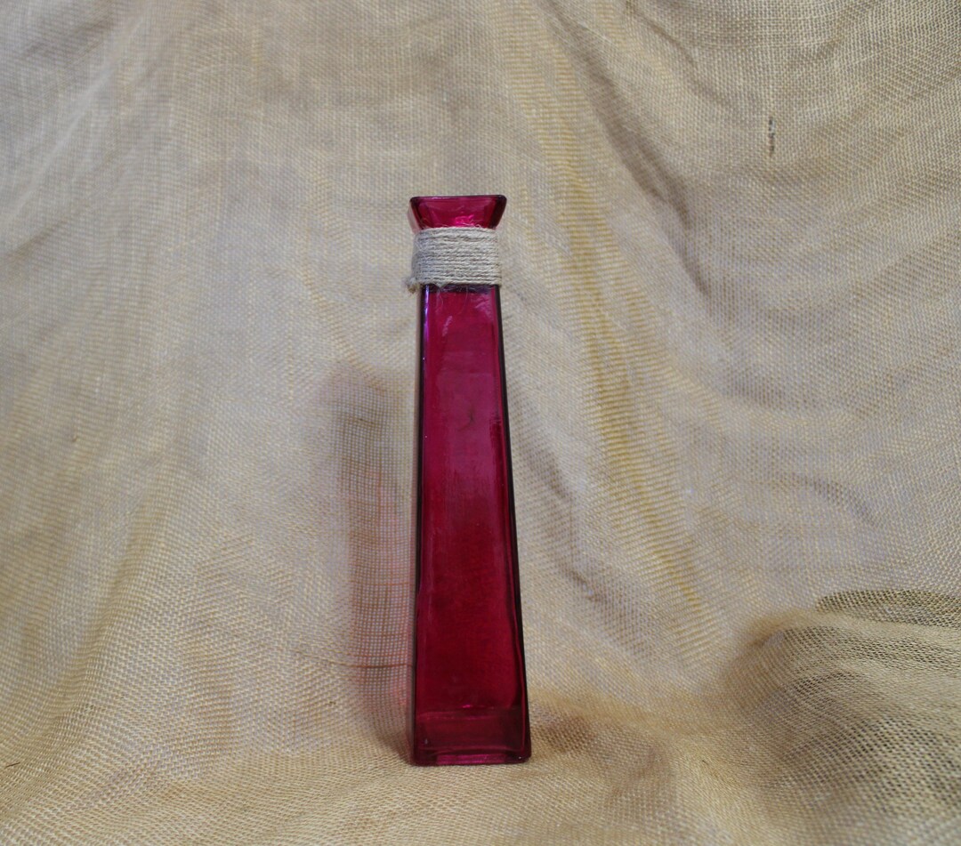 Tall Magenta / Fushia Square Bud Glass Vase With Would Robe Ar Thetop ...