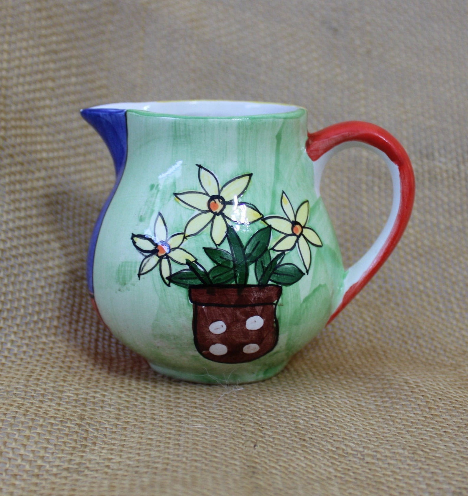 Colorful Hand Painted Ceramic Creamer With Flowers - Two Sided Flower ...