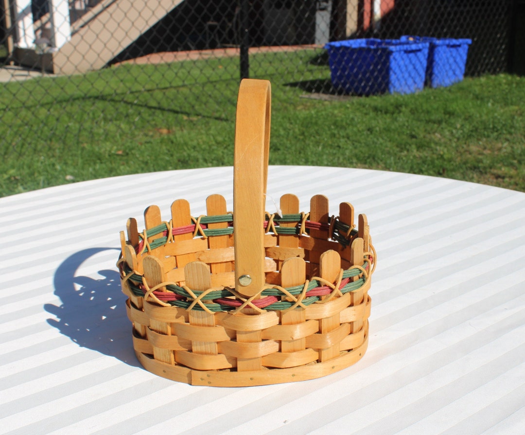 Handled Market Basket With Raffia Bow - Small Woven Orange, Yellow and ...