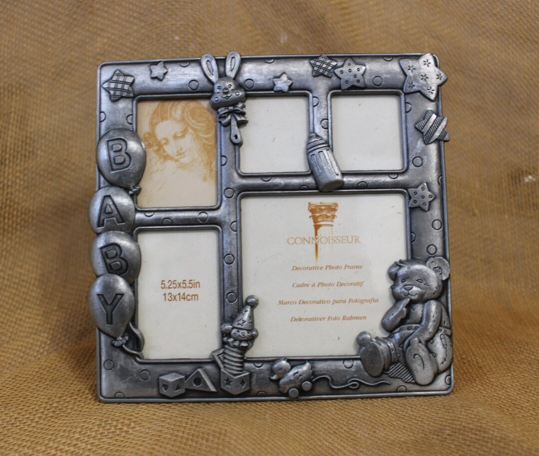Pewter Metal Easel Back Baby Picture Frame by Connoisseur - Collage ...