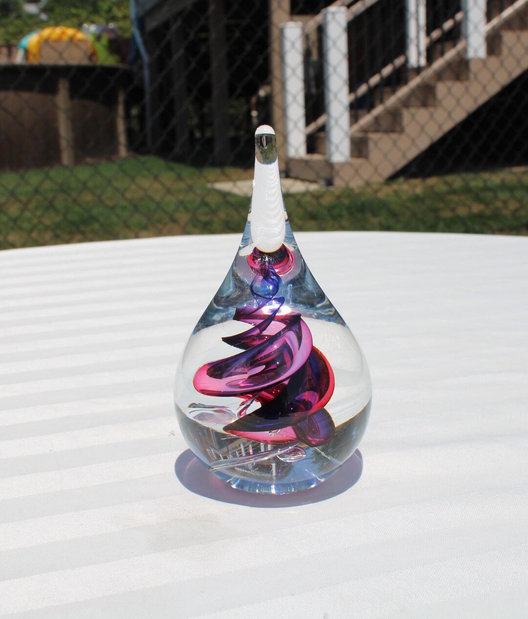 Glass Paperweight - Teardrop Shaped Paperweight Decor With Magenta and ...