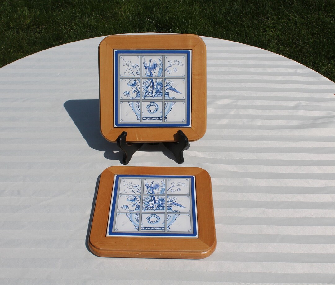 Wood Framed Tile Trivet / Wall Hanging - Trivet / Wall Decor With Blue ...