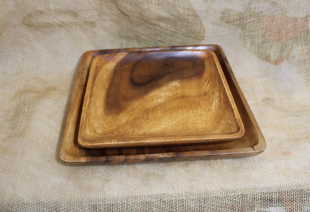 Pair of Square Monkey Pod Trays - Monkey Pod Serving Dishes - Etsy