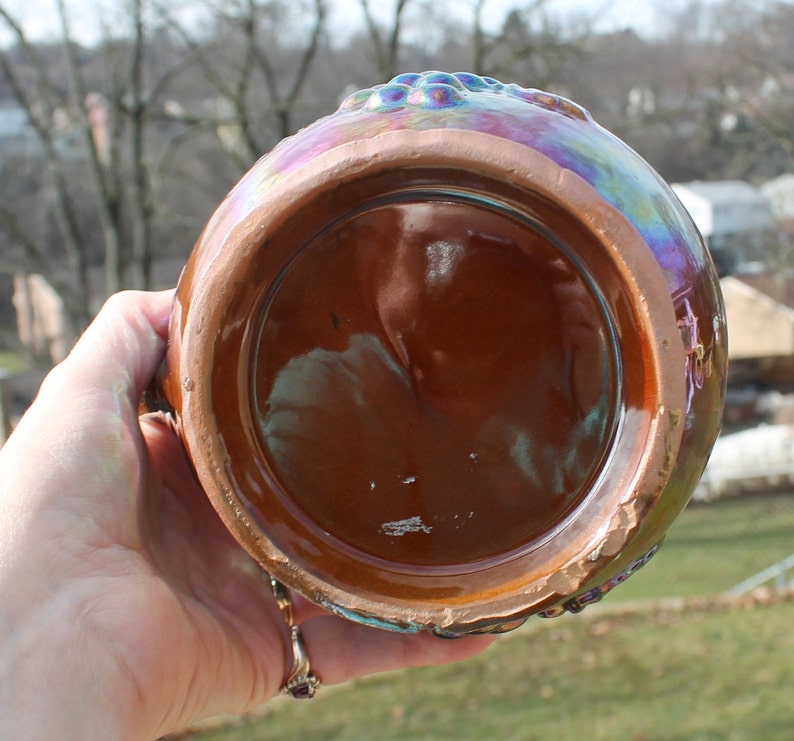 Pottery Pitcher / Ewer With Grapes - Iridescent Brown Pitcher - Etsy