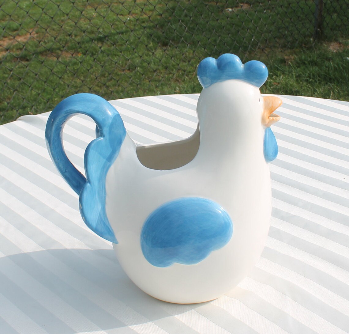 Ceramic Rooster Pitcher in White and Blue Kitchen Decor 64 - Etsy Italia