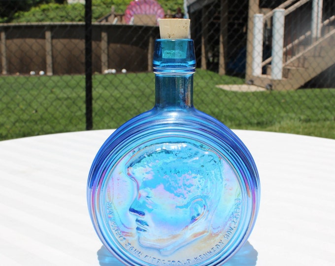 John F. Kennedy Collectible Decanter Bottle - Iridescent Blue Glass ...