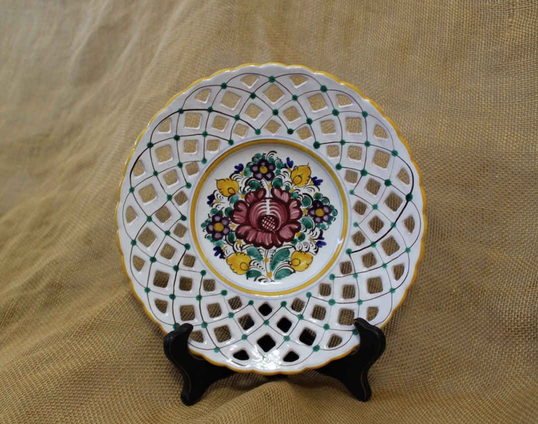 Modra Reticulated Floral Hand Painted Plate Modra Blue and Yellow ...