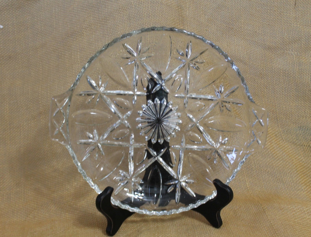 Round Glass Serving Dish / Tray -with Star and Oval Pattern and Handles ...