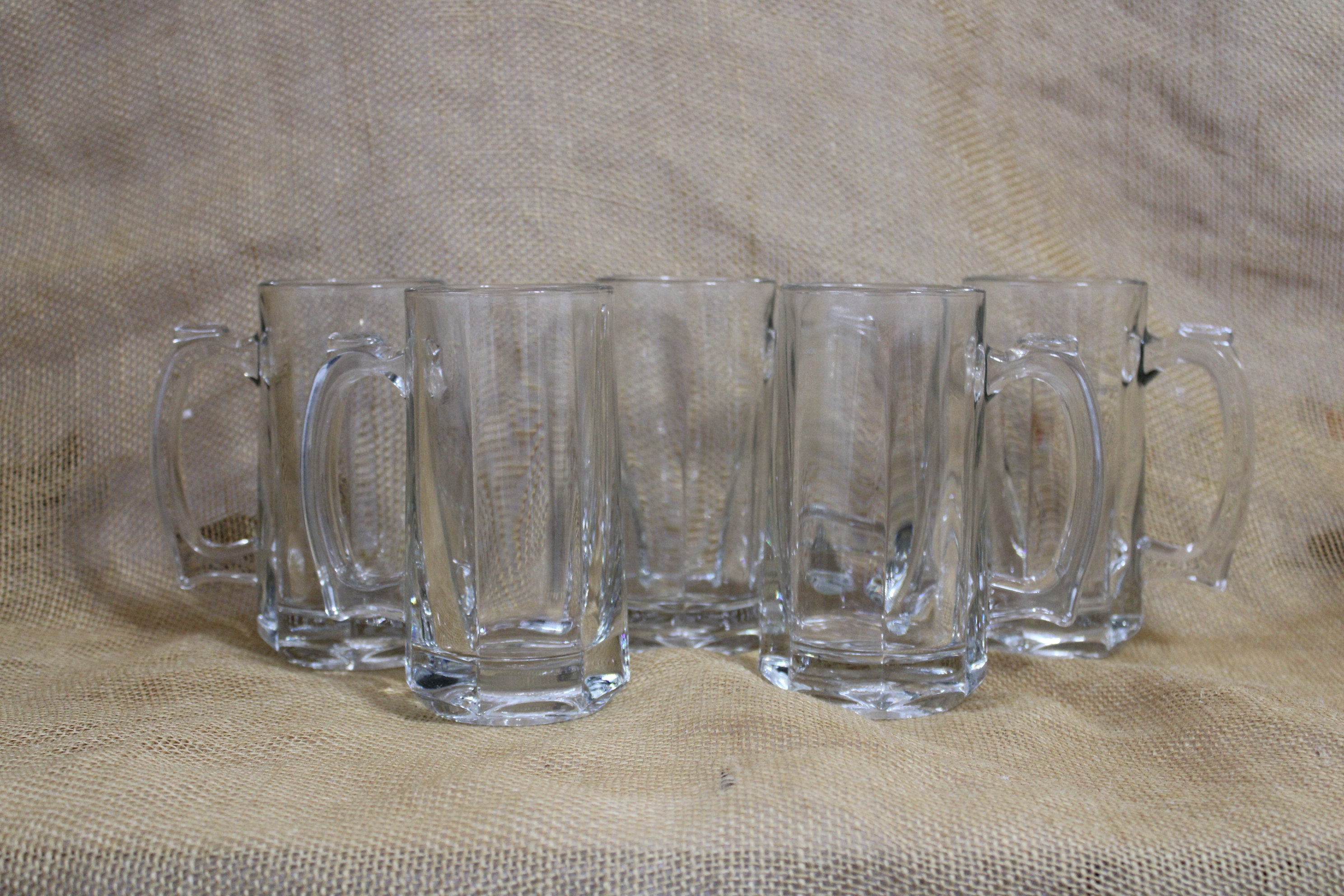 Five Clear Glass Handled Mugs by Anchor Hocking - Set of 5 Heavy Glass ...