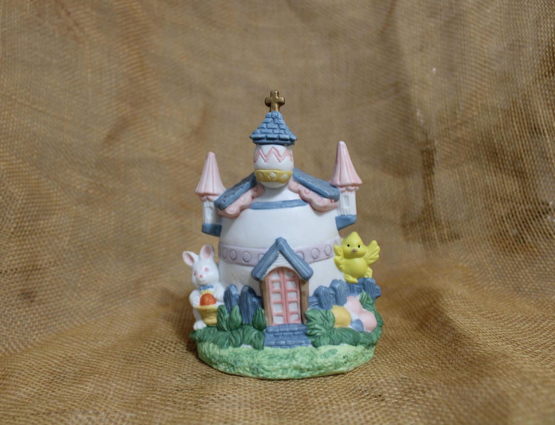 Ceramic Easter Egg House With Bunny and Chick Music Box - Easter Decor ...