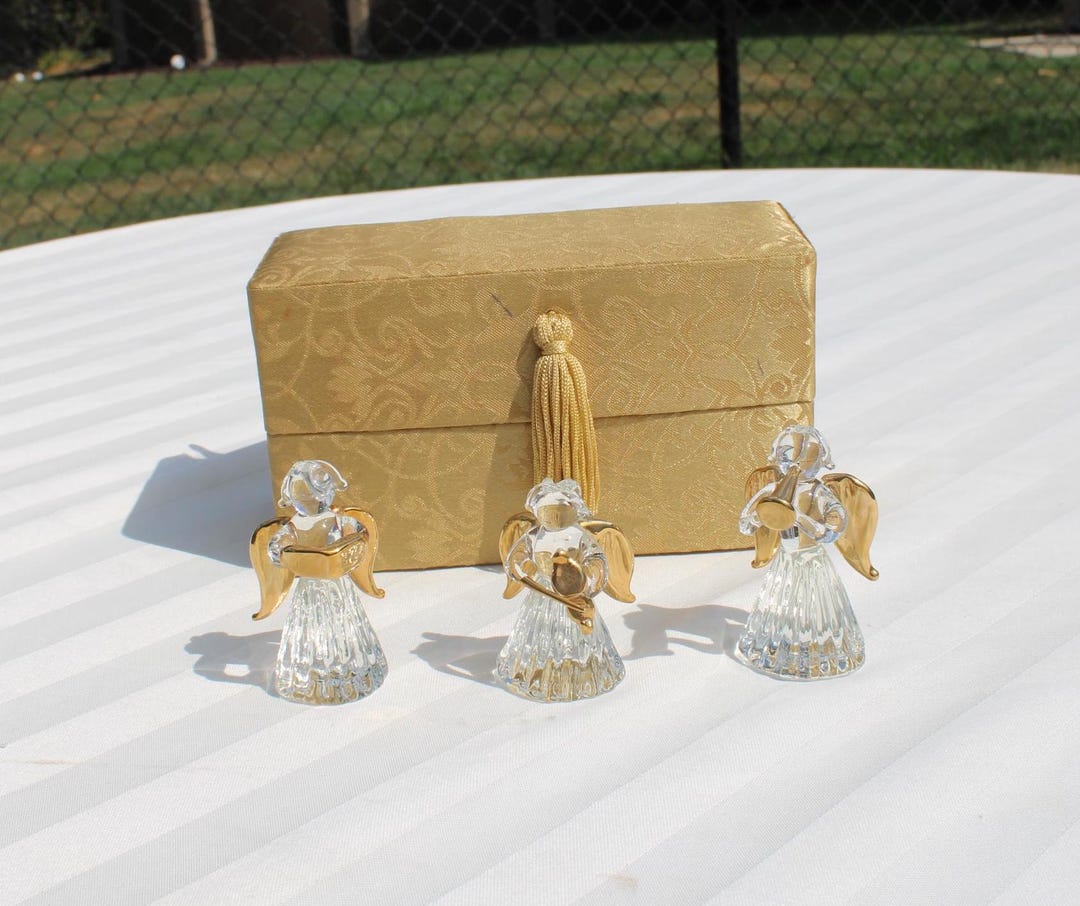 Set of Three Small Clear Angels Holding Musical Instruments in a Worry ...