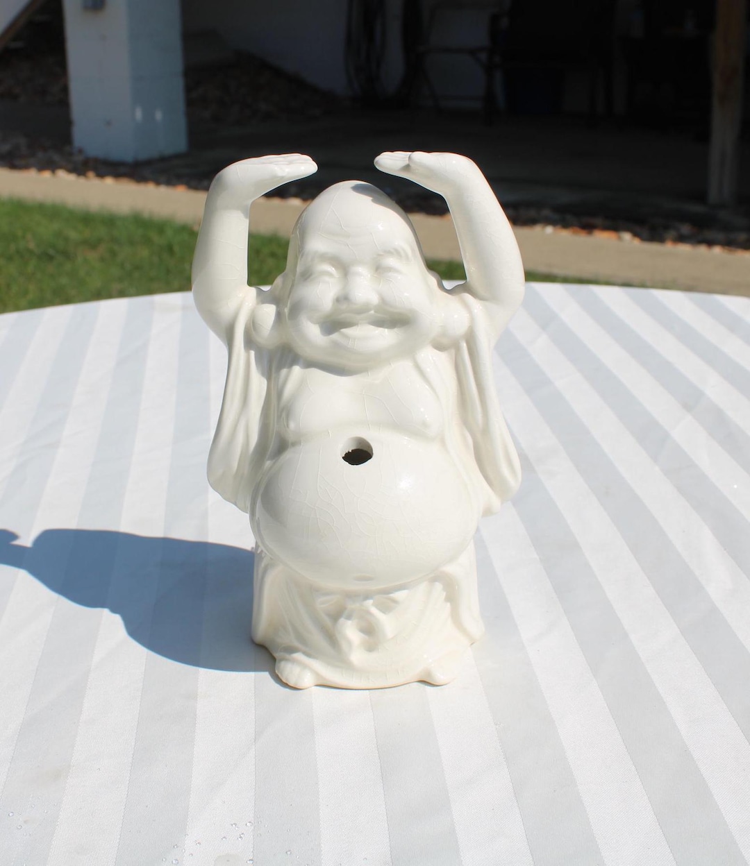 White Ceramic Buddha Figurine With Hand Above His Head - Buddha Stick ...
