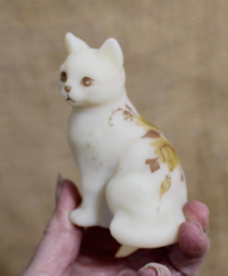 Hand Painted Fenton Custard Glass Cat Figurine - Etsy