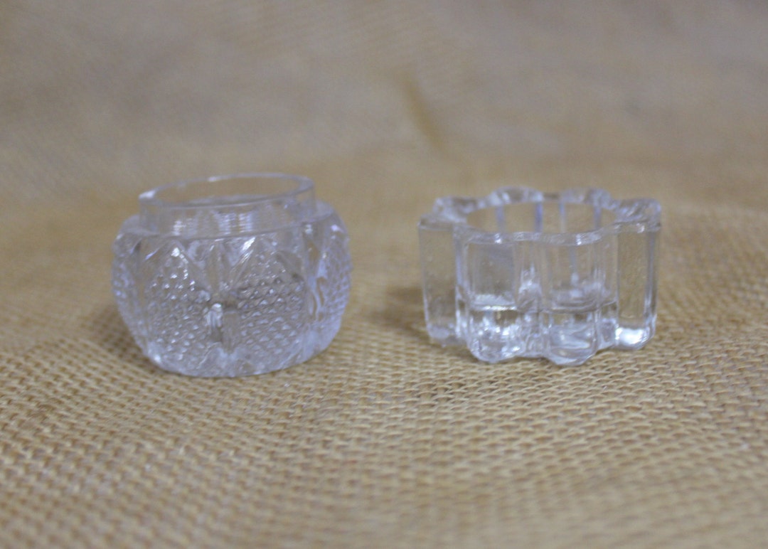 Pair of Mismatch Clear Glass Salt Cellars / Dishes - One Scalloped Edge ...