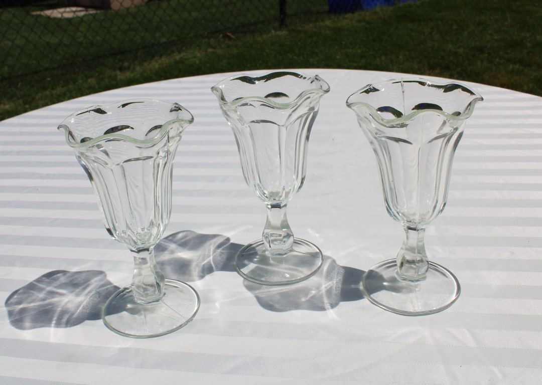Set of Three Footed Tulip Shaped Ice Cream Sundae / Sherbet Glasses ...