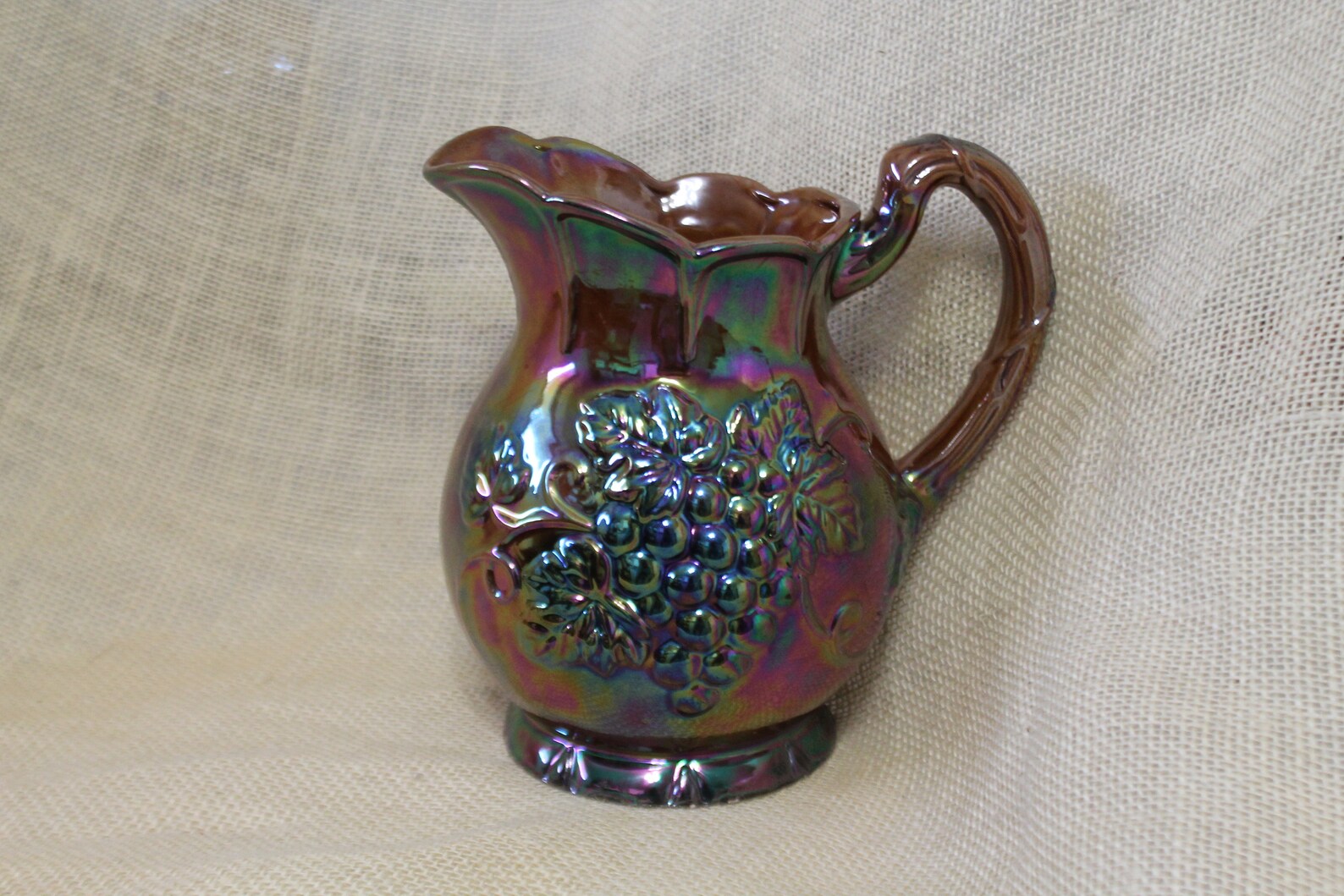 Pottery Pitcher / Ewer With Grapes - Iridescent Brown Pitcher - Etsy