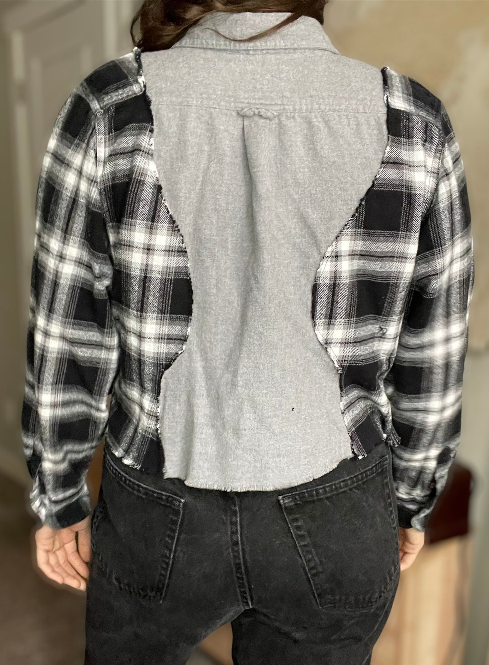 Upcycled Flannel Cropped Flannel Gray / Black Plaid Color - Etsy