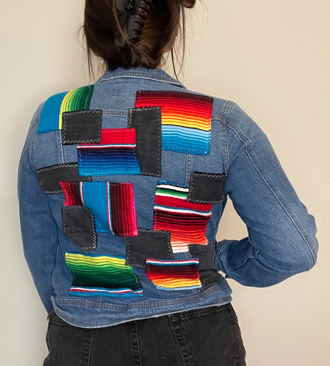 Serape Patchwork Blue Denim Jacket Size XS/S - Etsy