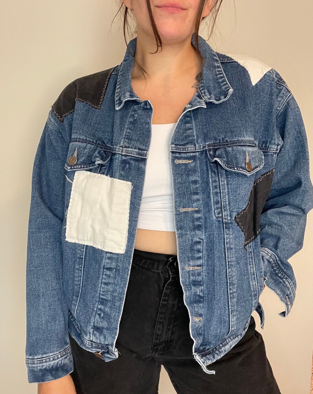 Vintage Patchwork Denim Jacket Size Medium - Etsy