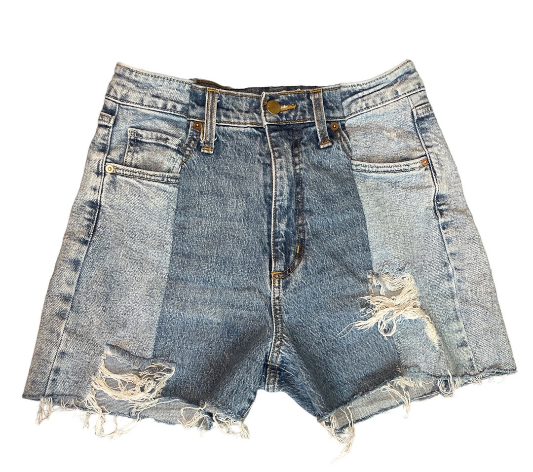 Upcycled Denim Shorts Distressed Split Shorts - Etsy
