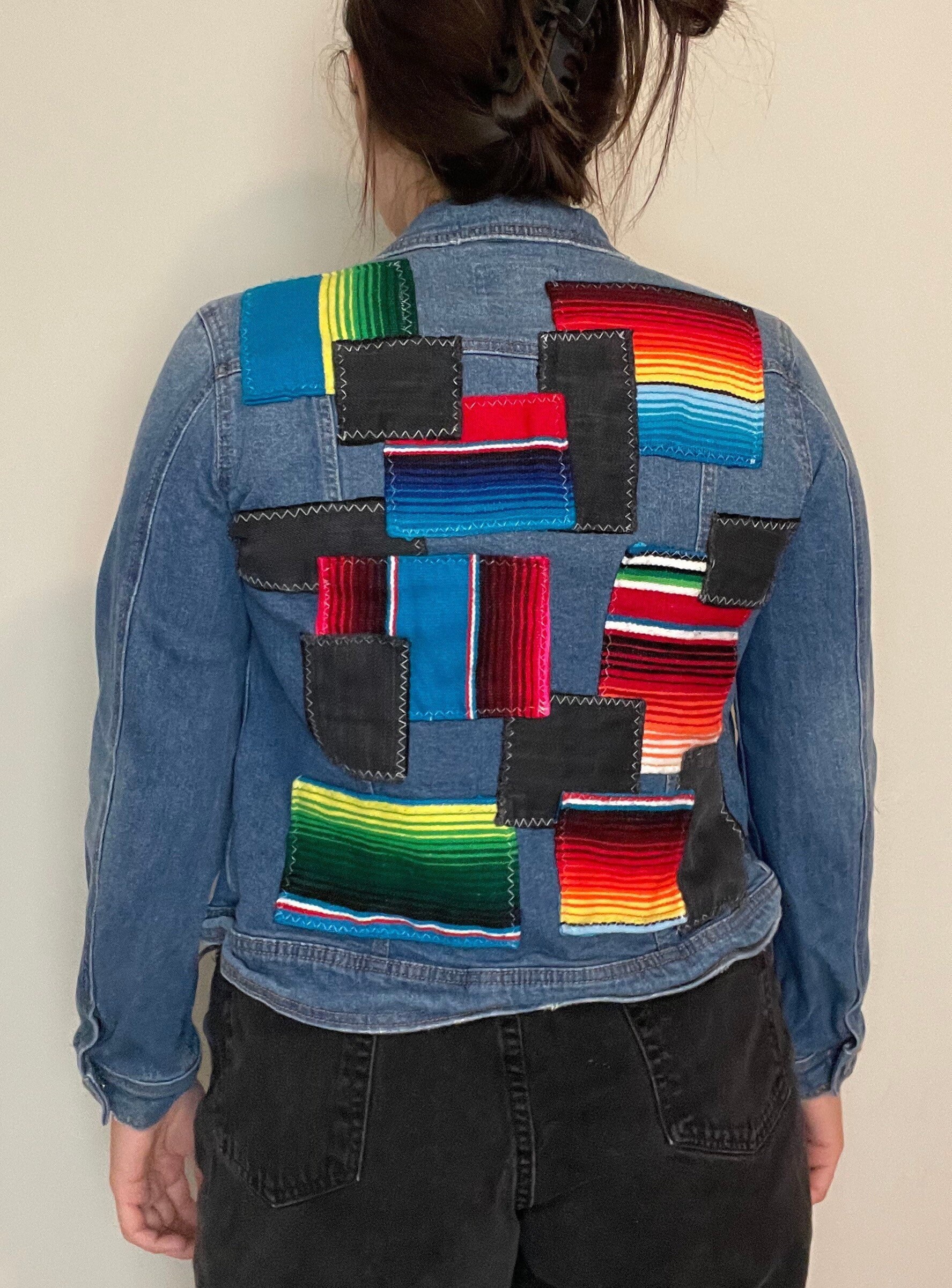 Serape Patchwork Blue Denim Jacket Size XS/S - Etsy