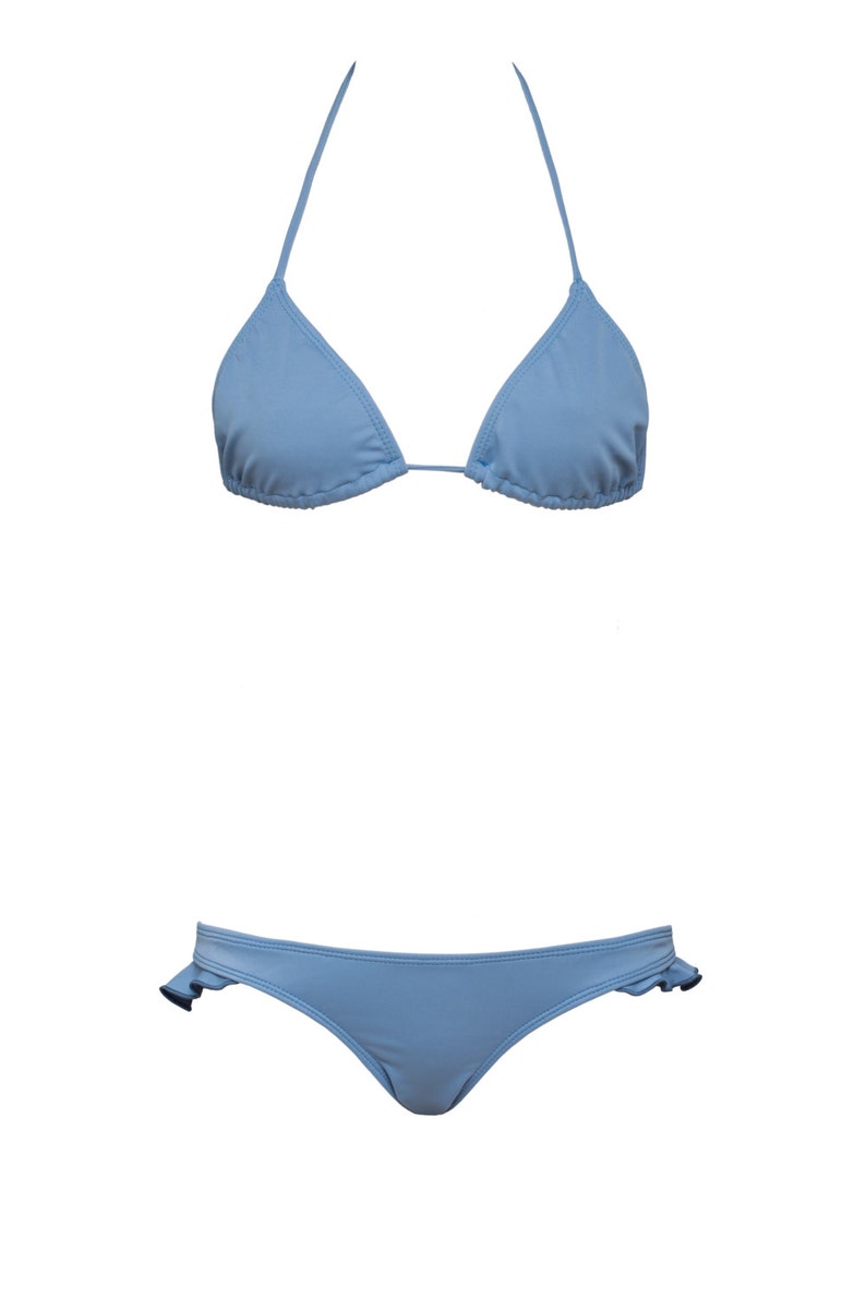 Triangle Bikini Mint Green Triangles Top low Rise Ruffle Bottom Pastel ...