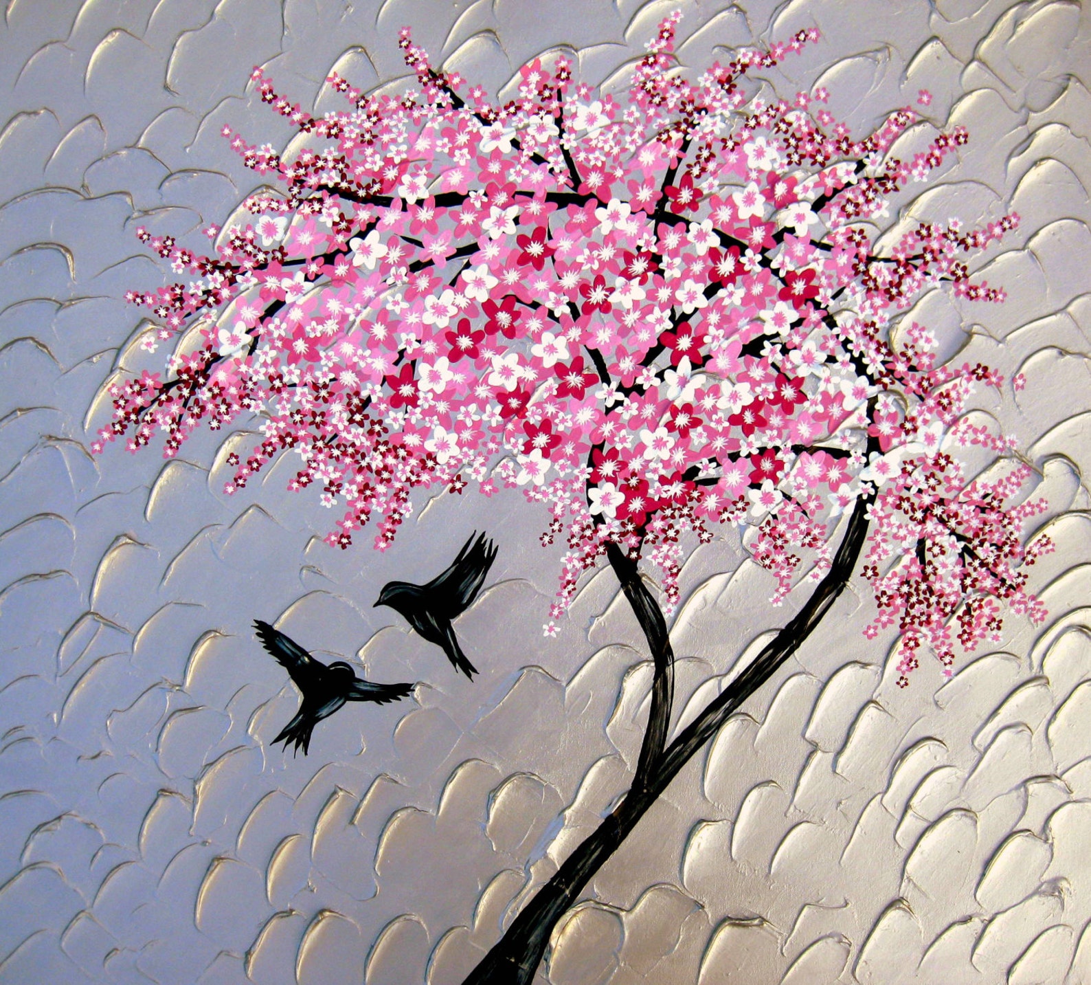 Cherry Blossom Painting, Huge Painting, Large Painting, With Birds ...