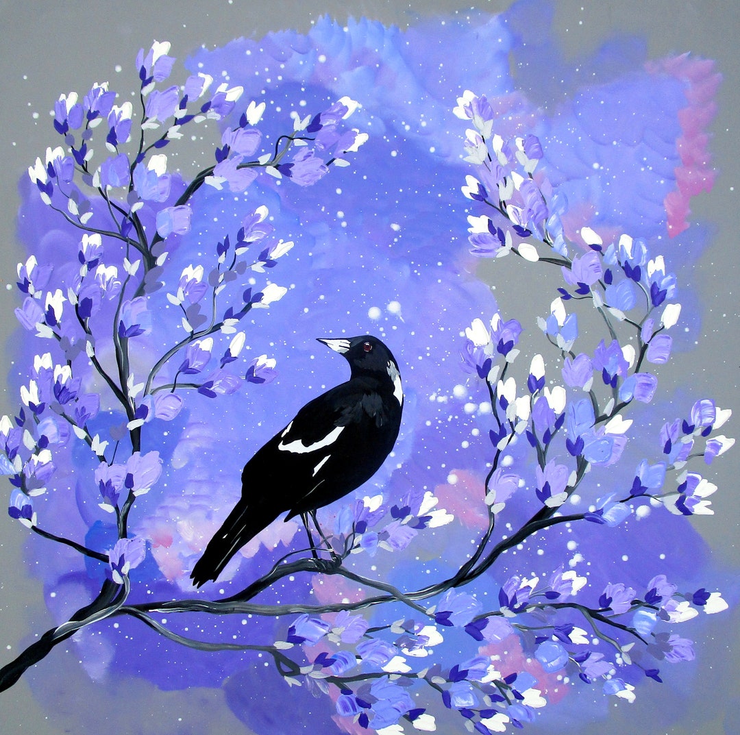 Purple Art, Magpie, Magpies, Painting of a Magpie, Purple Painting ...