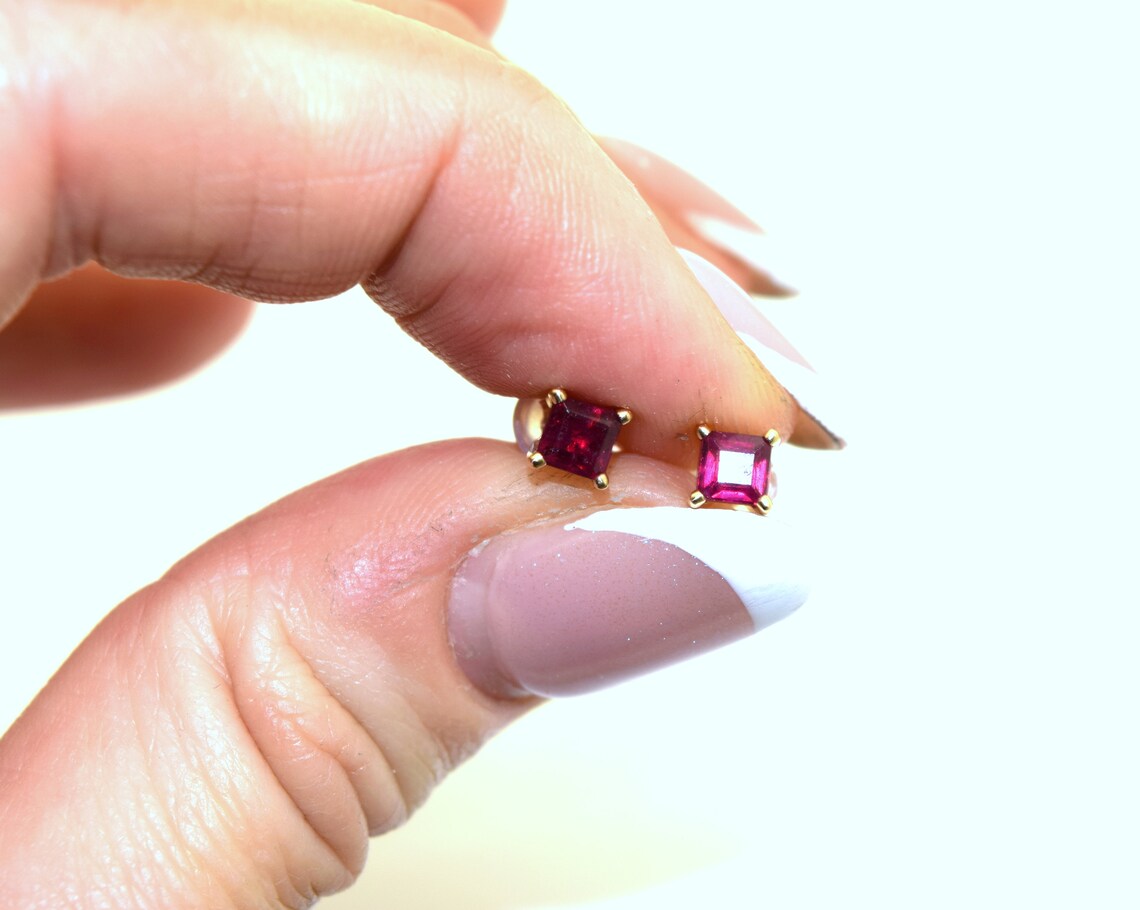4mm Dark Ruby Studs/genuine Dark Red Ruby Princess Cut Ruby | Etsy