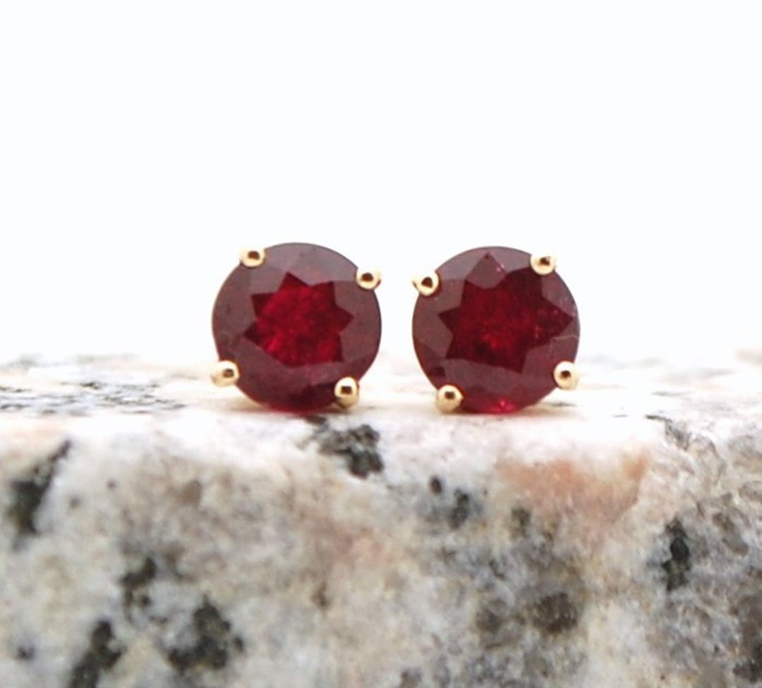 5mm Round Genuine Ruby Studs 14kt Yellow Gold/double Gallery Beautiful ...