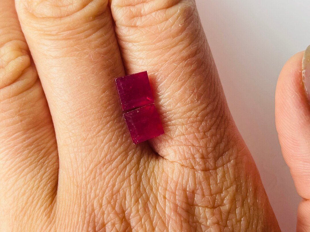 Red Ruby matching pair 5.24ct square step cut Ruby loose gemstone earth ...
