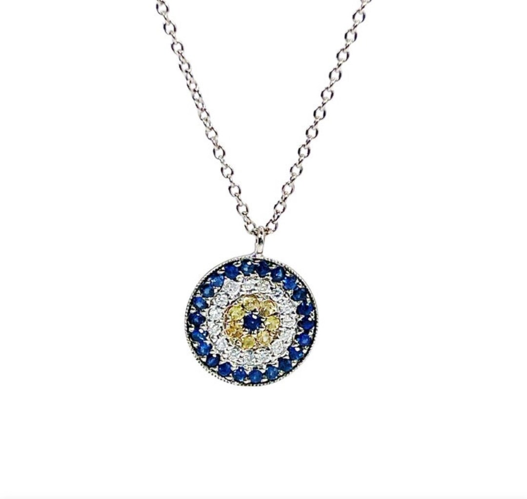 Evil Eye Dainty Necklace Made With Diamonds and Sapphires 14KT Gold - Etsy