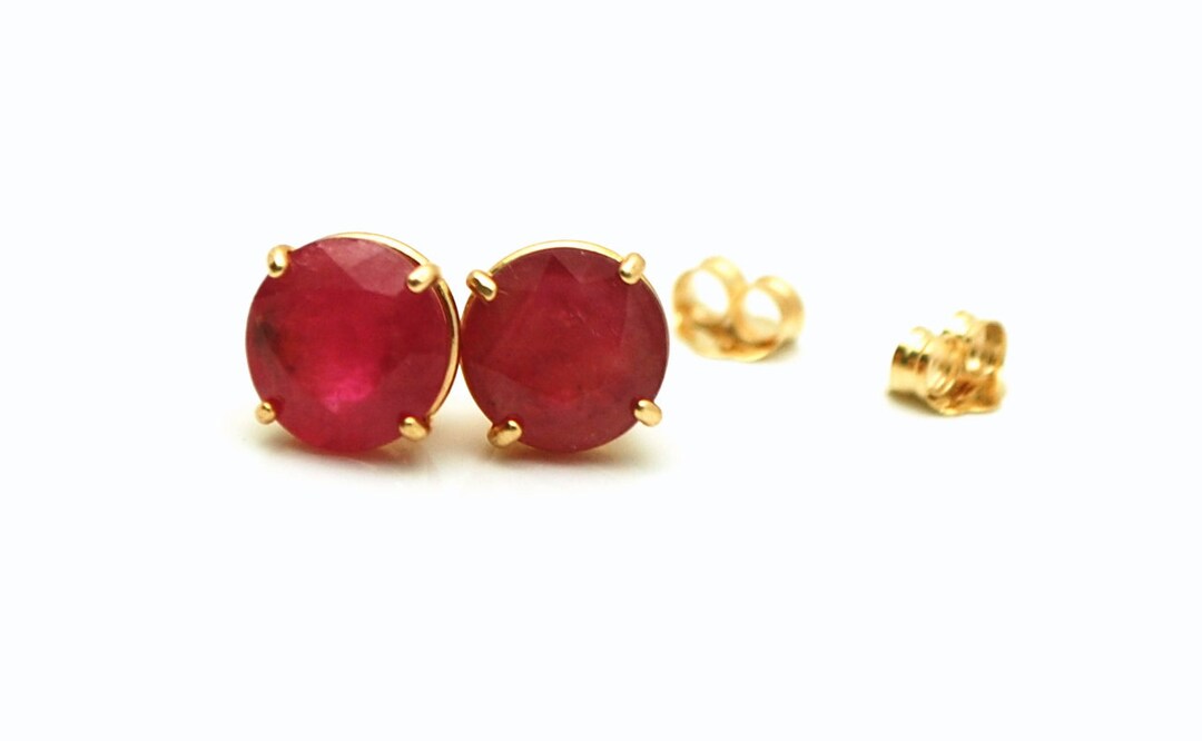 Large Ruby Studs 5.5mm 14kt Yellow Gold/double Gallery Beautiful Red ...