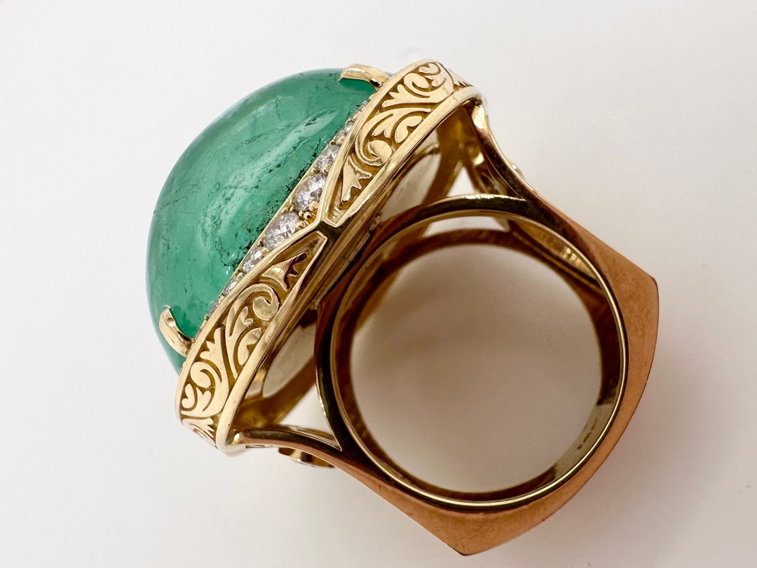 Emerald Diamond Ring 18KT 40ct Emerald Rare One of a Kind Handmade Ring ...