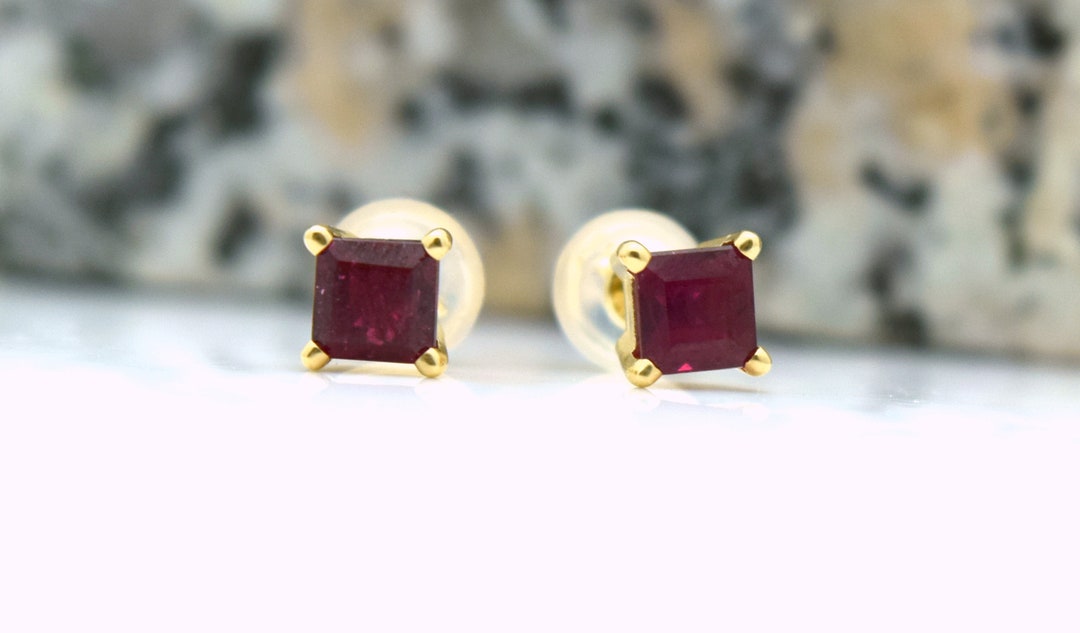 4mm Dark Ruby Studs/genuine Dark Red Ruby Princess Cut Ruby - Etsy