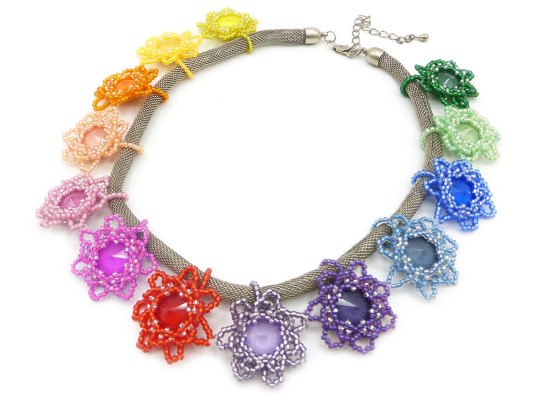 Eye-catching Rainbow Necklace, Necklace With Colorful Flowers, Hk79 - Etsy