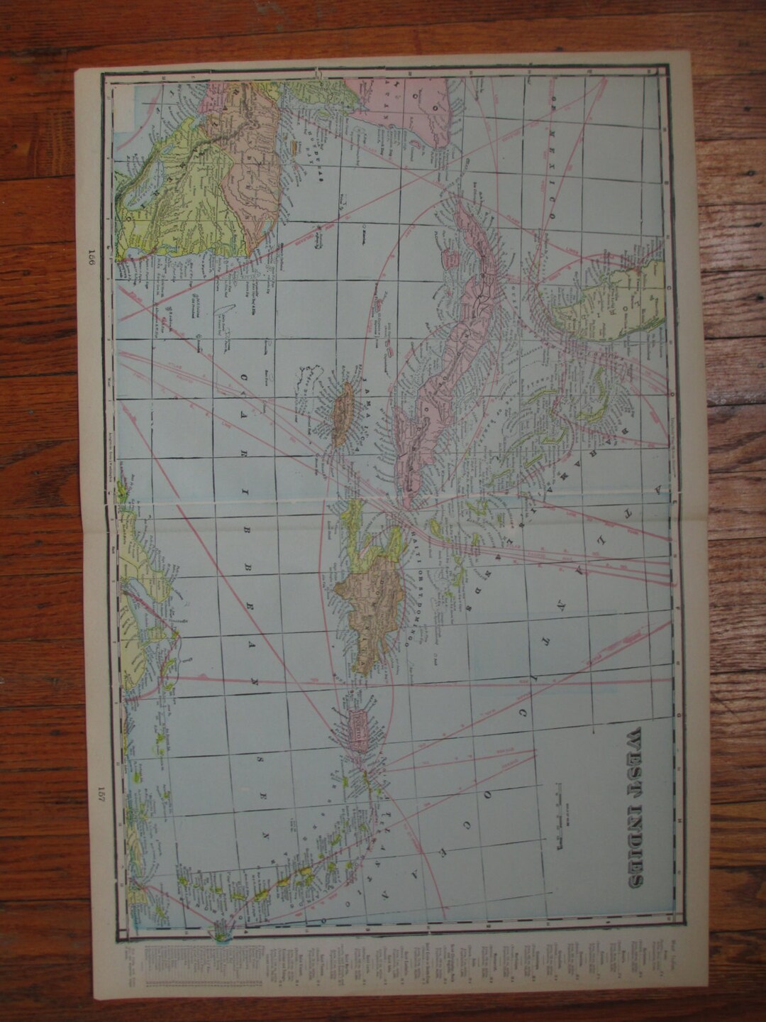WEST INDIES- Vintage Original 1899 Cram's Map of the West Indies ...