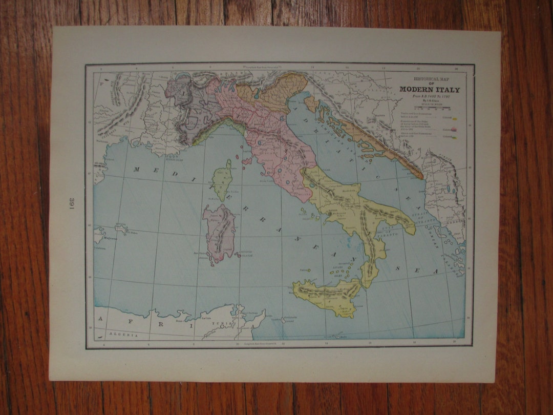 ITALY- Vintage Original 1899 Cram's Map of Modern Italy in 1899 ...
