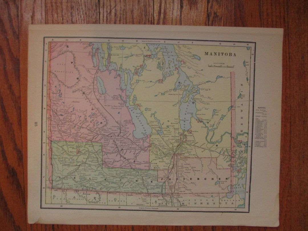 MANITOBA - Vintage Original 1899 Cram's Map of the Province of Manitoba ...