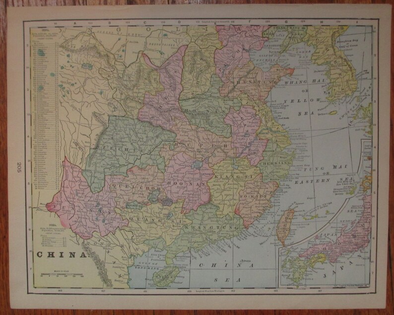 CHINA- Vintage Original 1899 Cram's Map of China- Multicolored Map ...