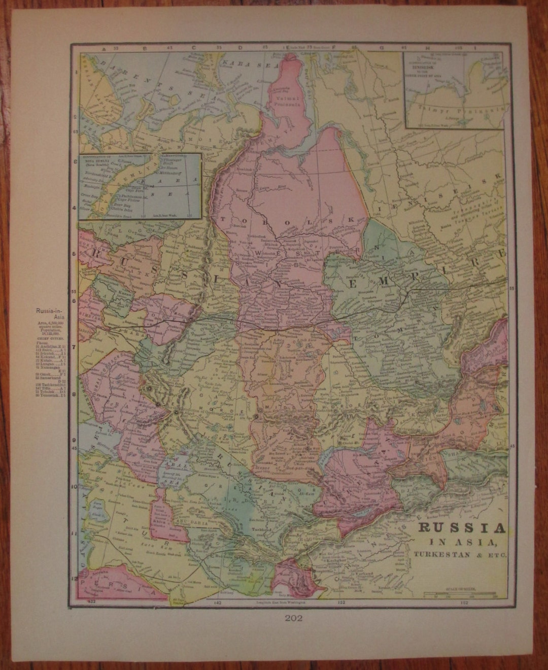 RUSSIA - Vintage Original 1899 Cram's Map of Russia in Asia in 1899 ...