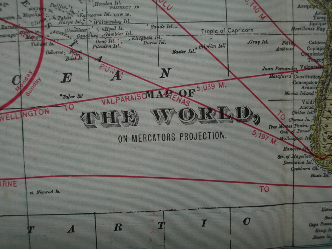 Vintage Original 1899 Cram's Map of the World- Multicolored Map Color ...