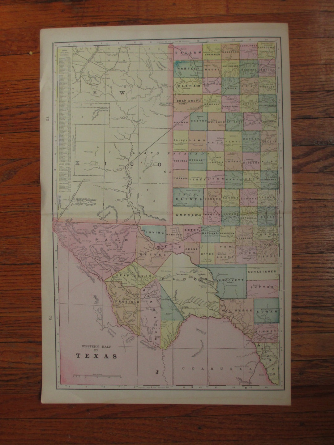 Vintage Original 1899 Cram's Map of the Western Half of the State of ...